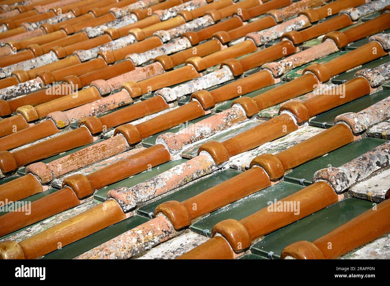 Antique glazed terra cotta rooftop clay tile in Monreale Sicily, Italy ...