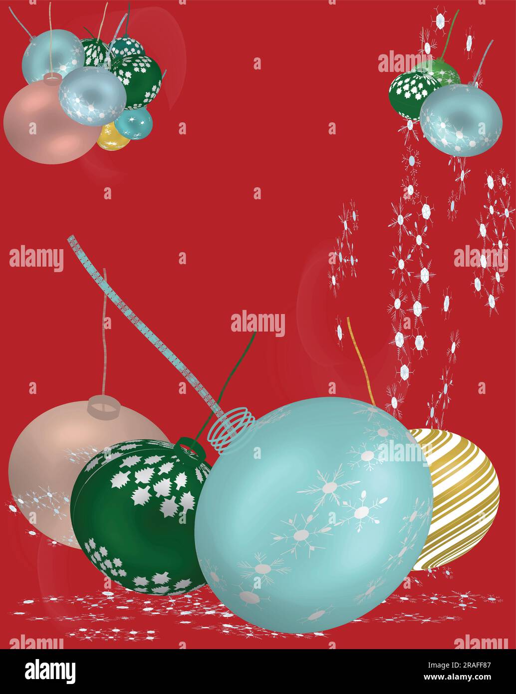Christmas ball.Colorful 3d hanging Xmas bauble group. Red background ...