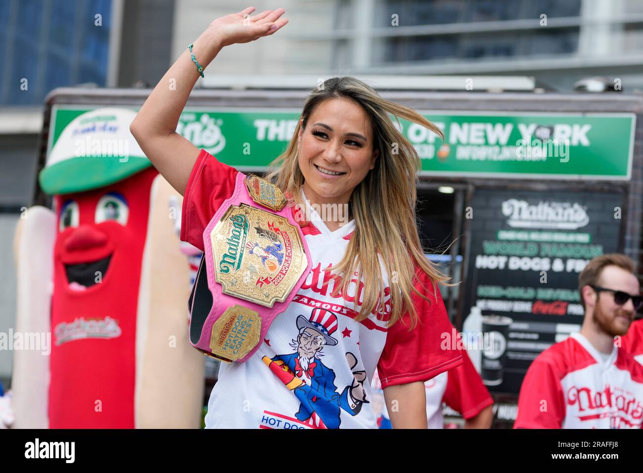 Competitive eater Miki Sudo attends a weigh-in ceremony before the ...
