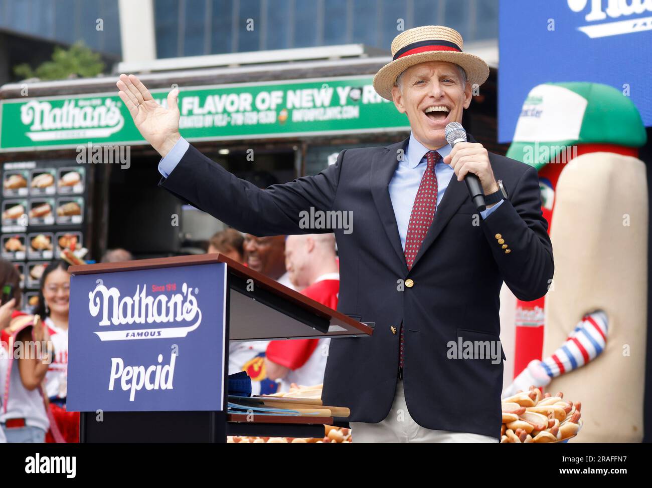 New York, United States. 03rd July, 2023. Event host George Shea stands ...