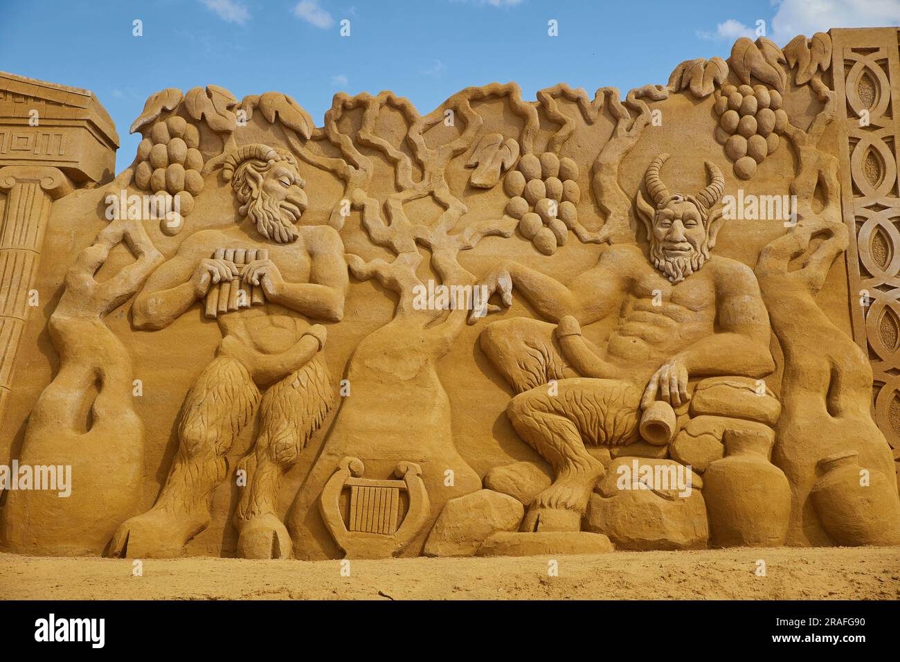 Sondervig, Denmark, May 21, 2023: Sand Sculpture Festival. Satyrs Stock ...