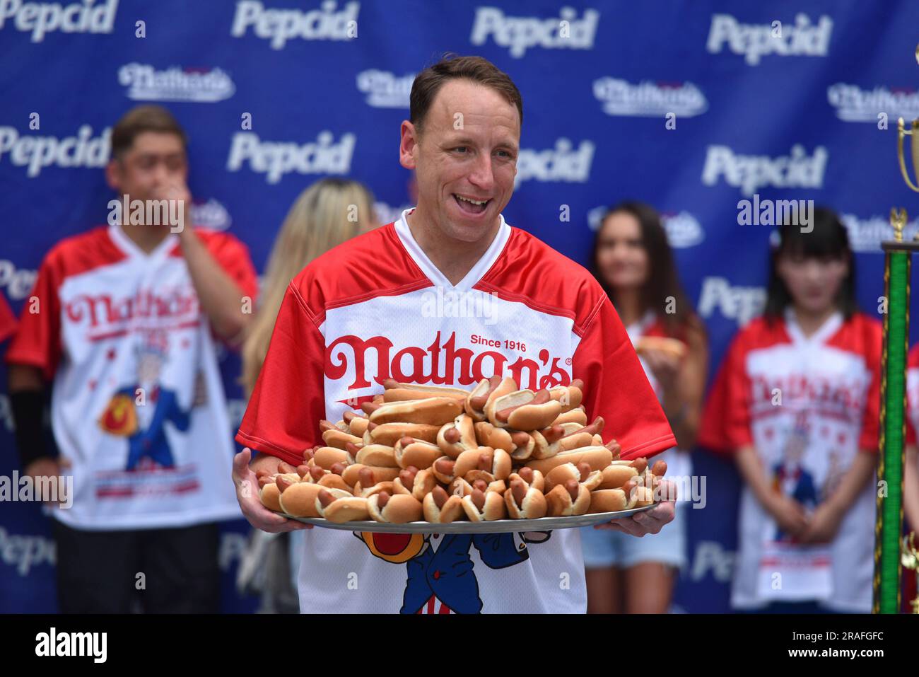 Photo by: NDZ/STAR MAX/IPx 2023 7/3/23 Competitive eater Joey Chestnut ...