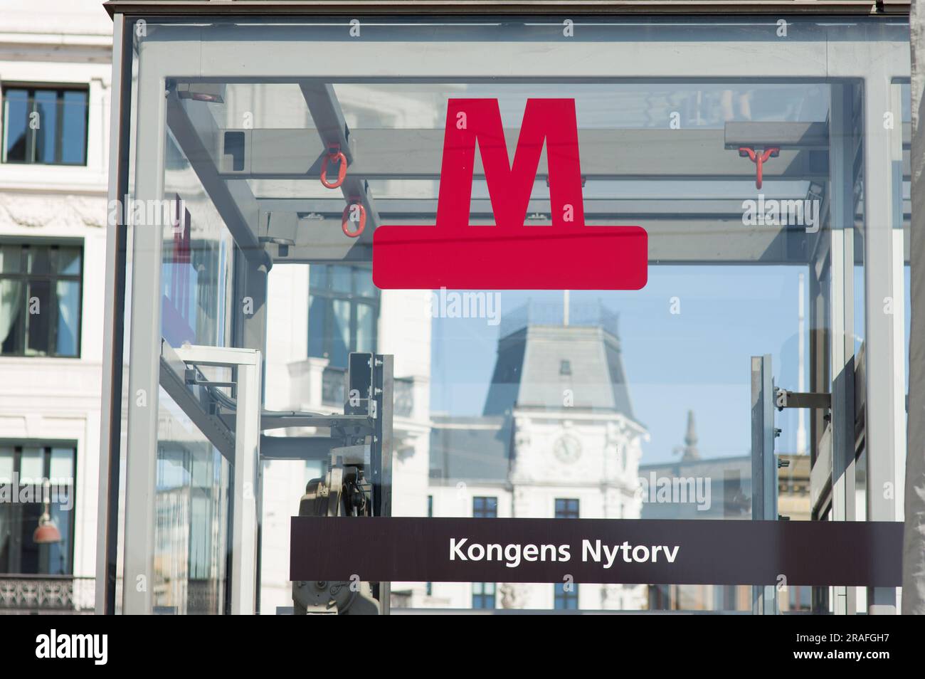 Subway sign at the stop Kongens Nytorv in the center of Copenhagen in ...