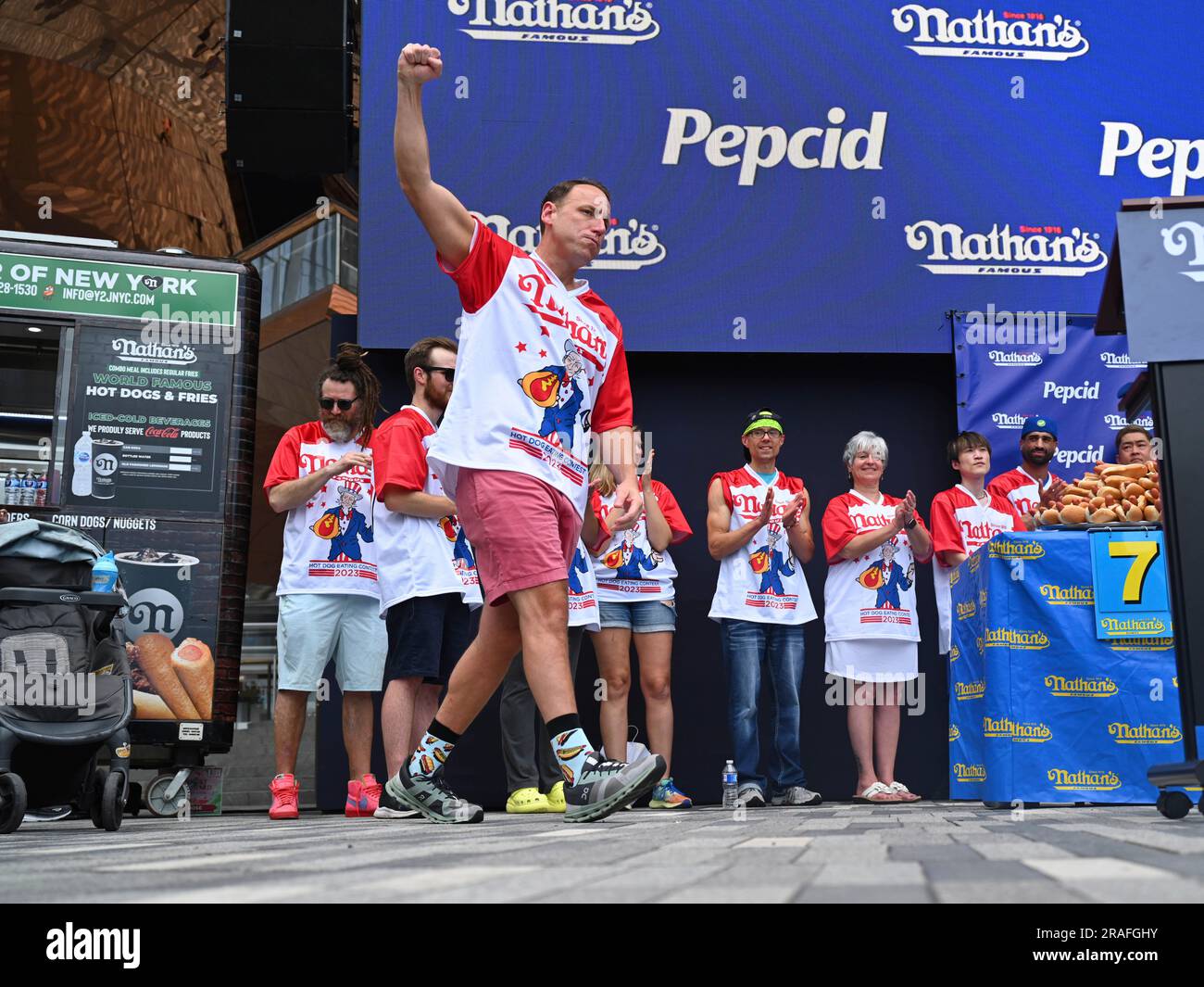 Photo by: NDZ/STAR MAX/IPx 2023 7/3/23 Competitive eater Joey Chestnut ...