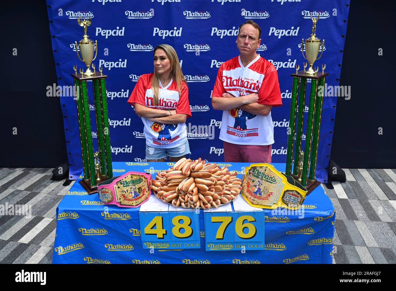 Photo by: NDZ/STAR MAX/IPx 2023 7/3/23 Competitive eaters Miki Sudo and ...