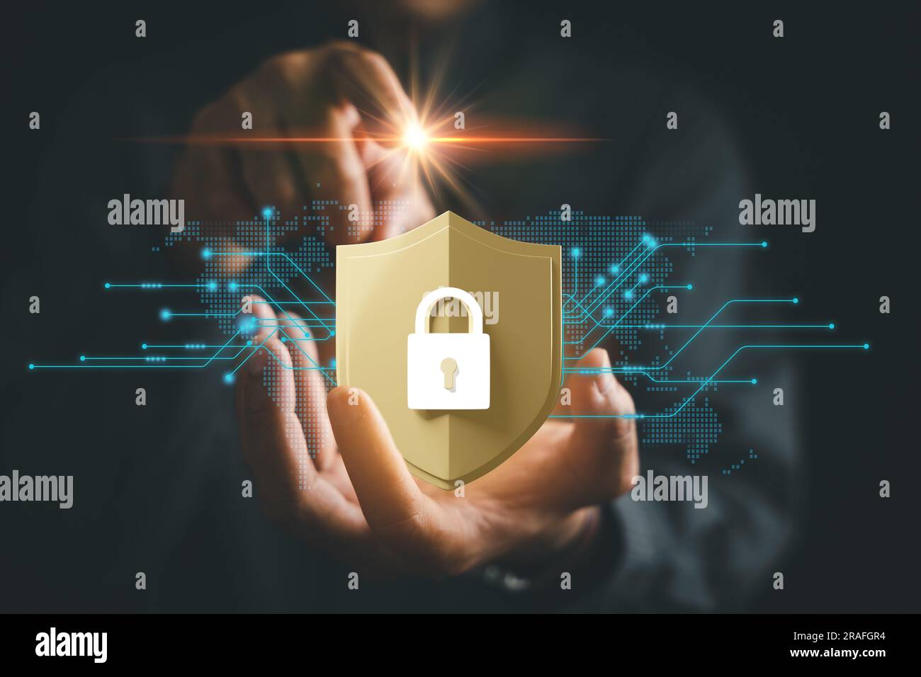 Businessman showcases cybersecurity mesh architecture and internet ...