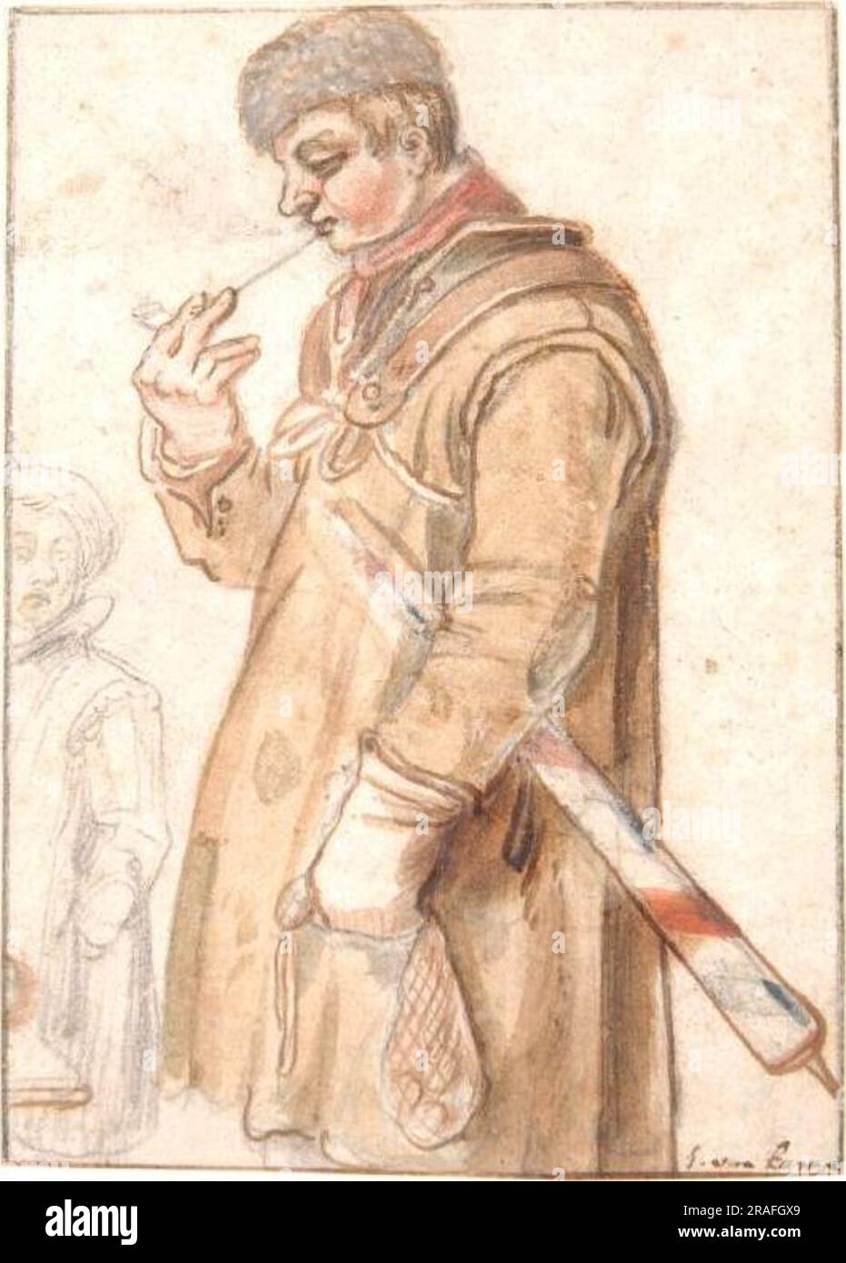 a Barber Smoking a Pipe 1634 by Hendrick Avercamp Stock Photo - Alamy