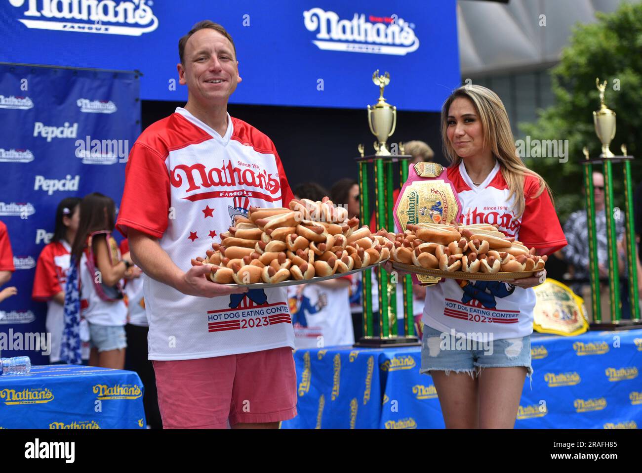 Photo by: NDZ/STAR MAX/IPx 2023 7/3/23 Competitive eaters Joey Chestnut ...