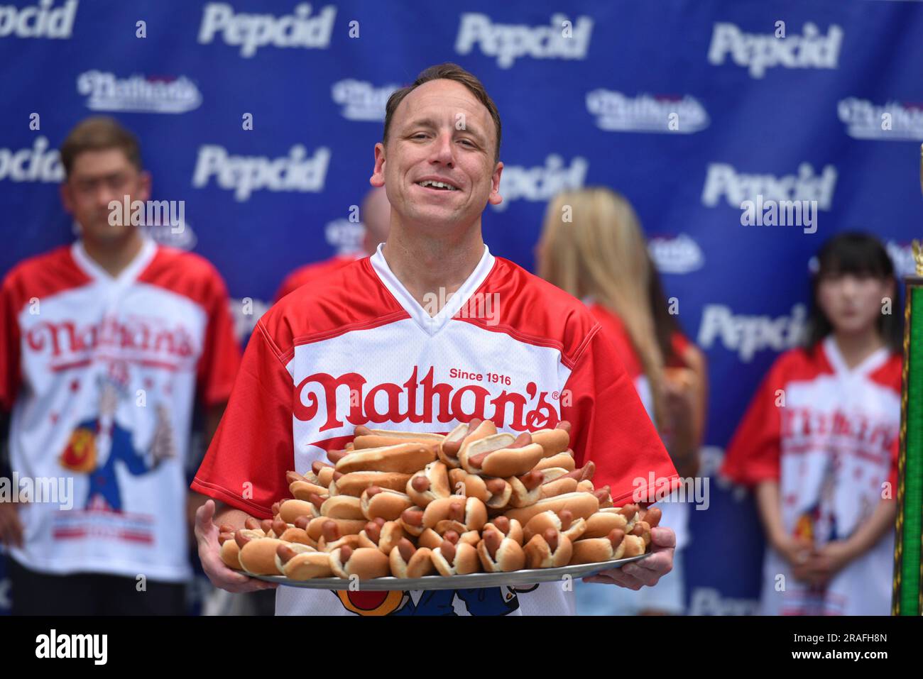 Photo by: NDZ/STAR MAX/IPx 2023 7/3/23 Competitive eater Joey Chestnut ...