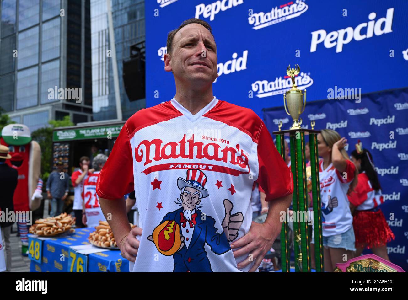 Photo by: NDZ/STAR MAX/IPx 2023 7/3/23 Competitive eater Joey Chestnut ...