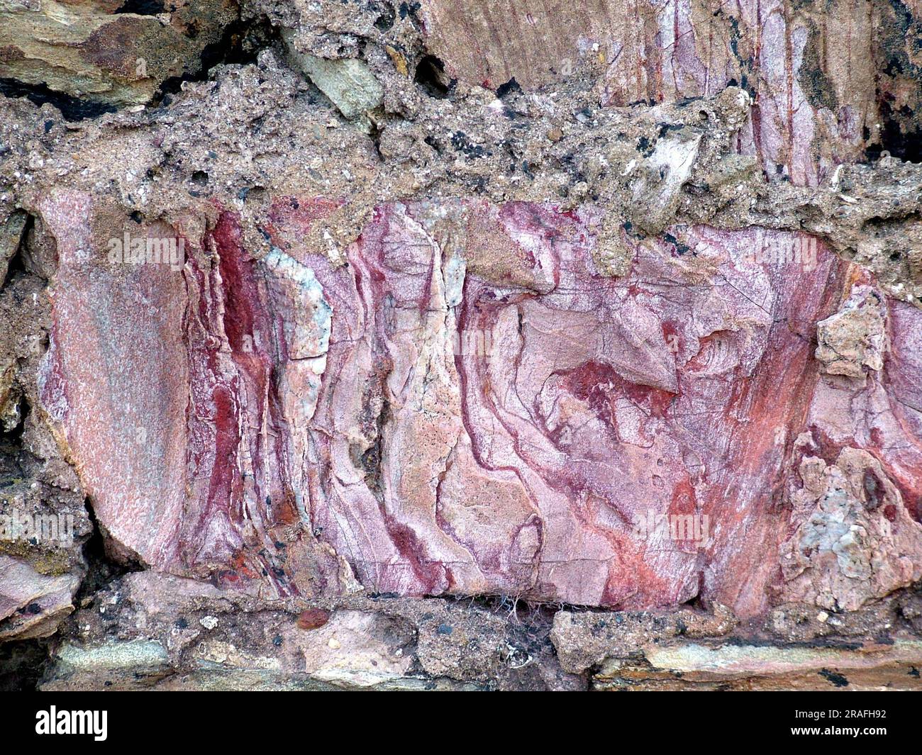 Bright colours in the rock used in the construction of the Wheal Coates ...