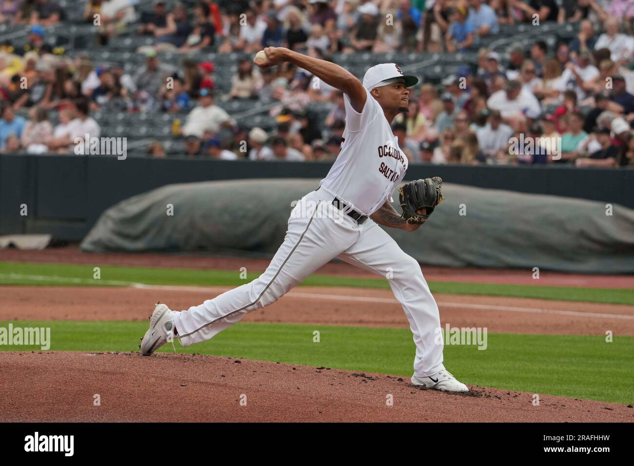 June 24 2023: Salt Lake pitcher Luis Ledo (43) throws a pitch during ...