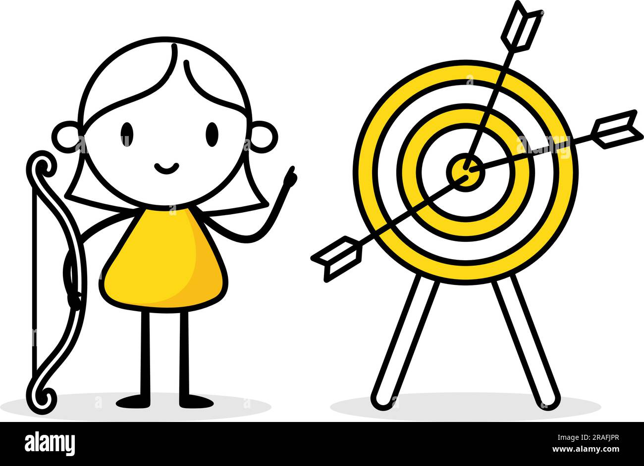 Woman archery shoot hitting bullseye target. Success reaching goal or ... Woman archery shoot hitting bullseye target. Success reaching goal or ...