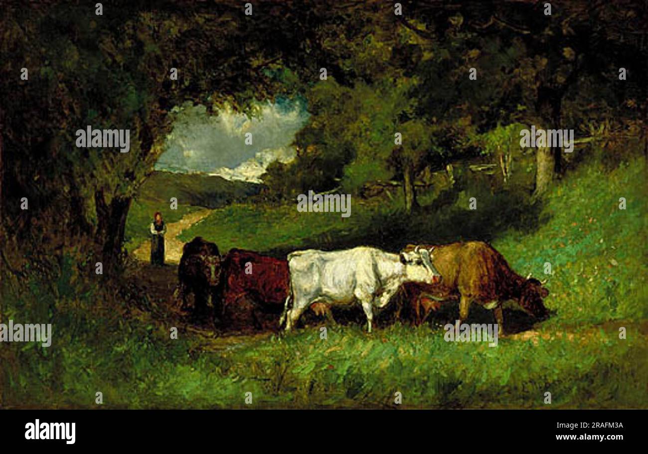 Driving Home the Cows 1881 by Edward Mitchell Bannister Stock Photo - Alamy