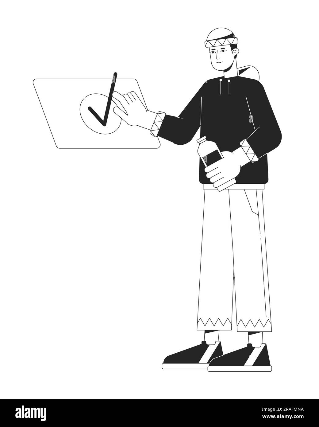 Man near check mark flat line black white vector character Stock Vector ...