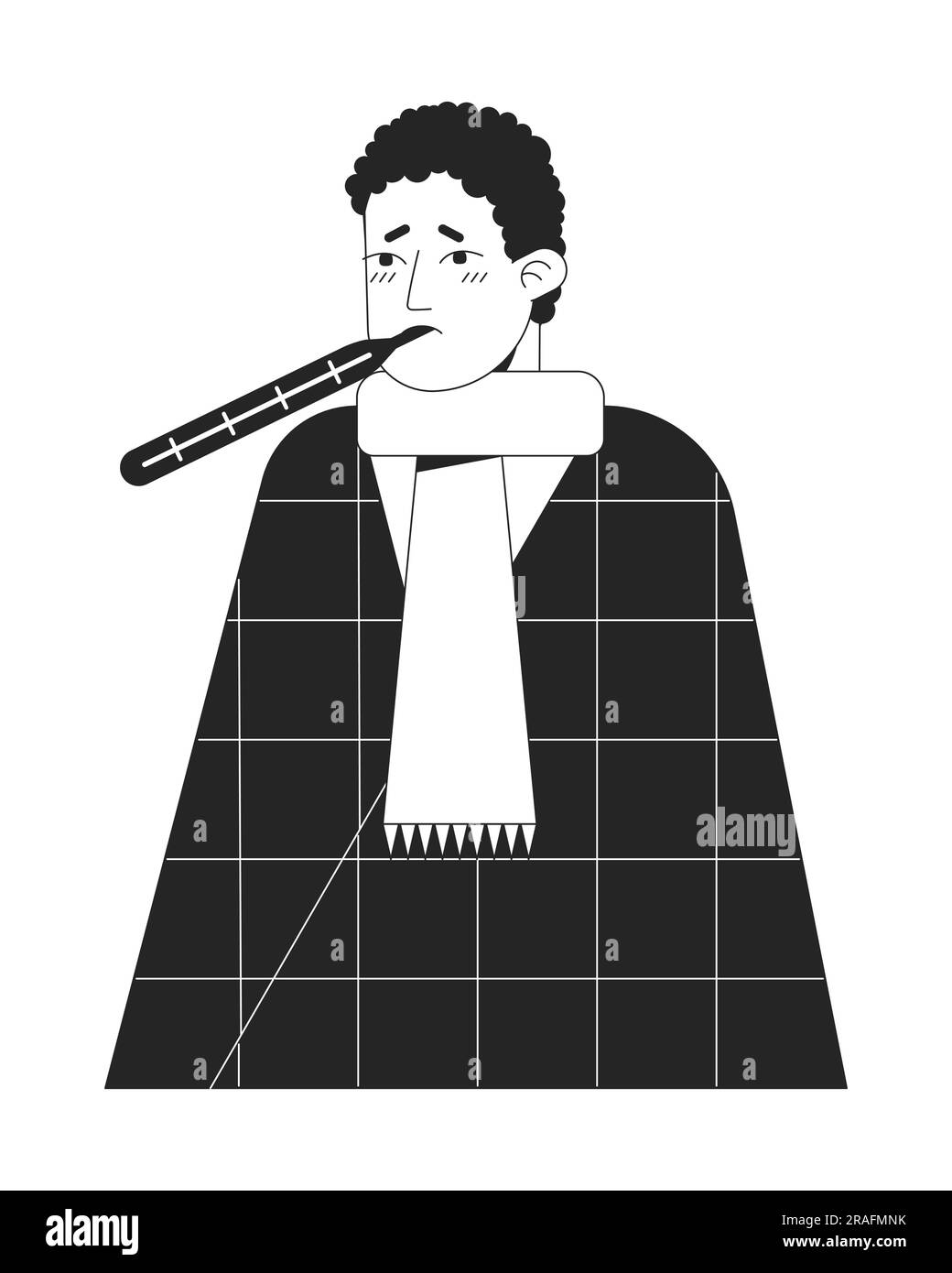 Man having fever flat line black white vector character Stock Vector ...