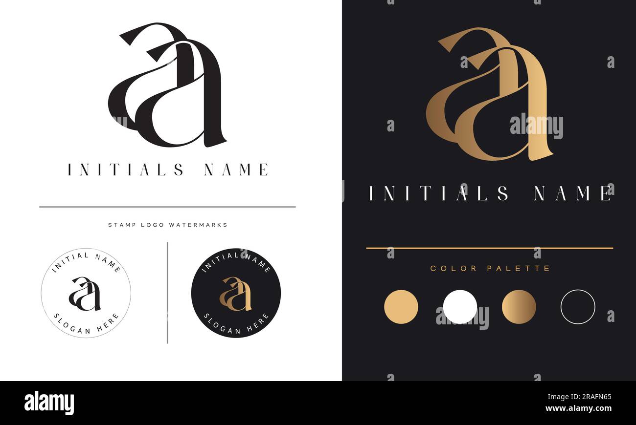 Luxury AA Initial Monogram Text Letter Logo Design Stock Vector Image ...