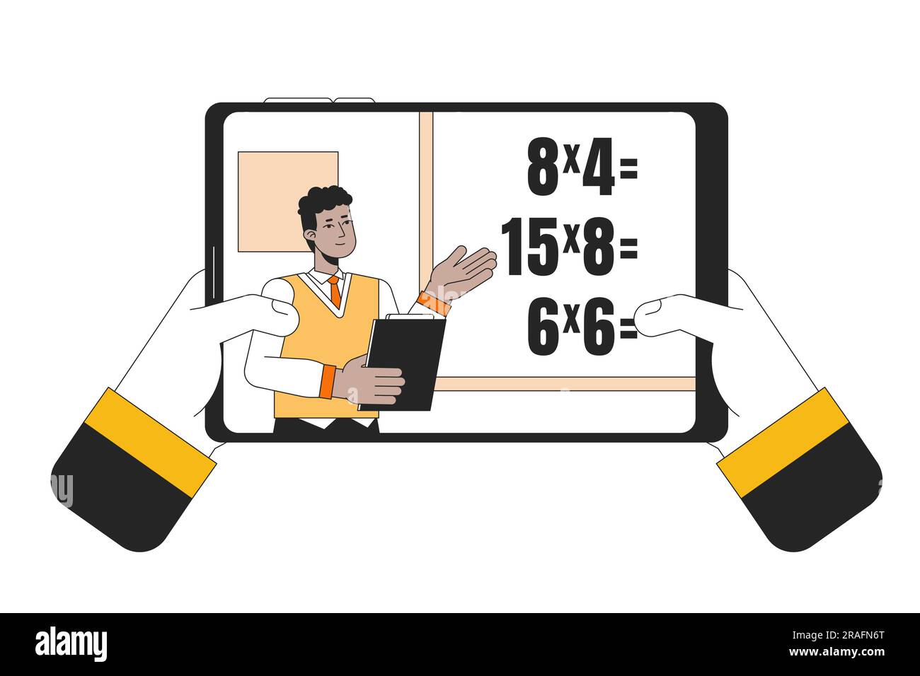 Online lesson on tablet flat line concept vector spot illustration ...
