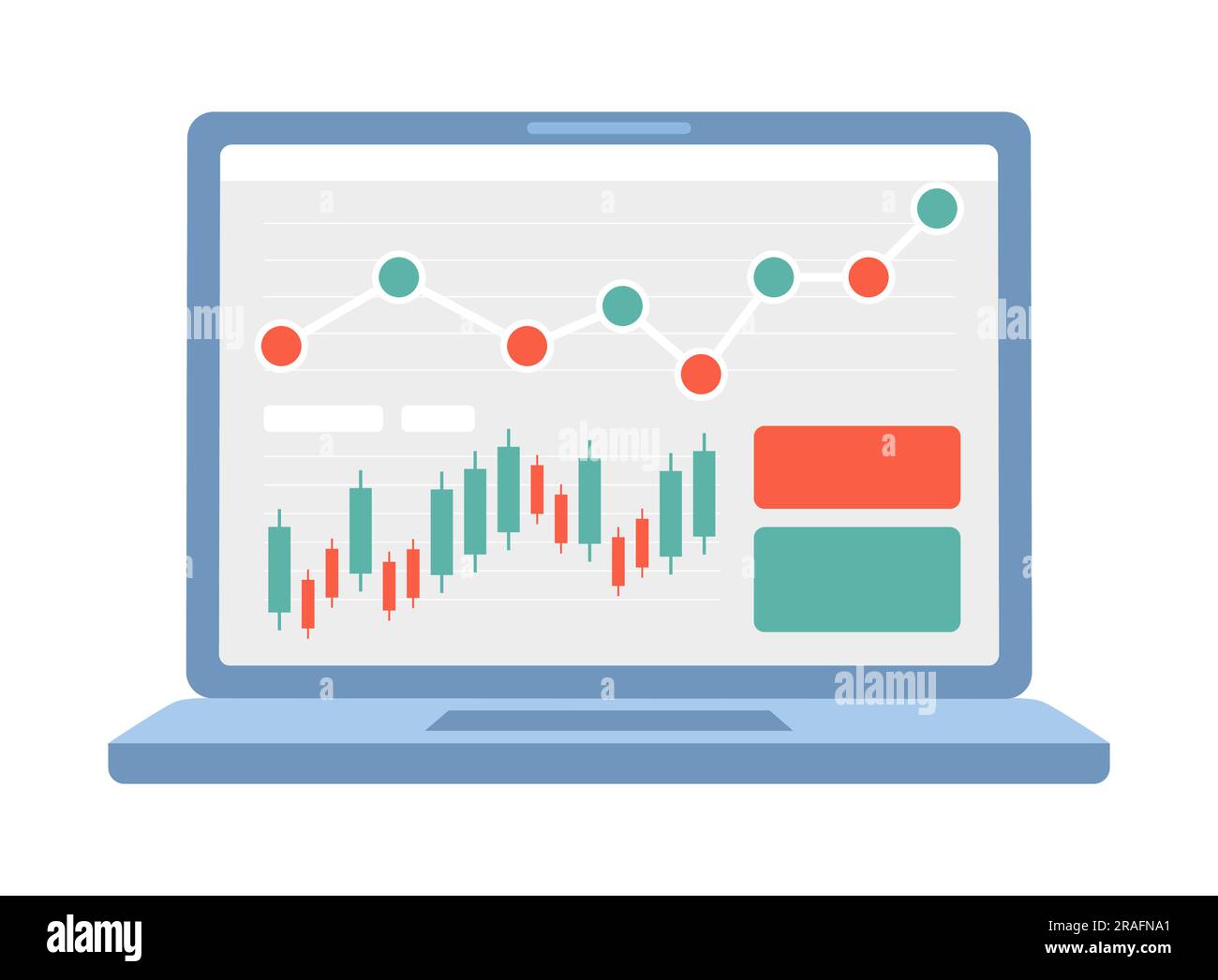 Laptop screen with diagram and charts semi flat colour vector object ...