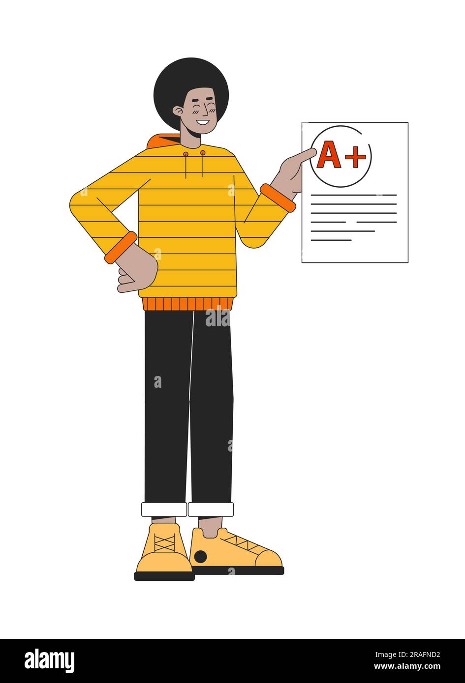 African american student show blank with mark flat line color vector ...