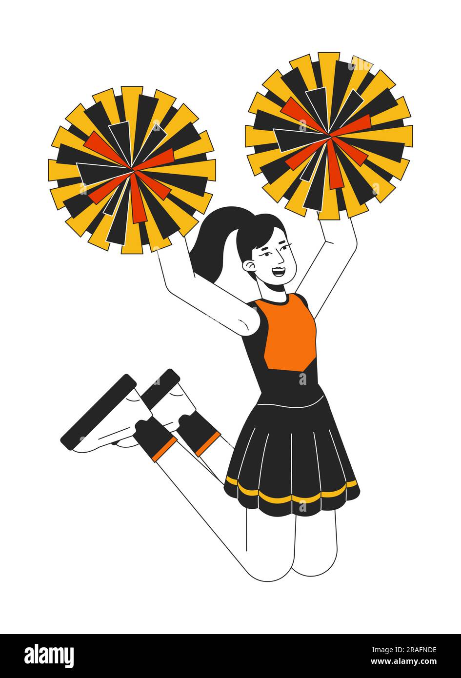 Cheerleader girl jumping flat line color vector character Stock Vector ...