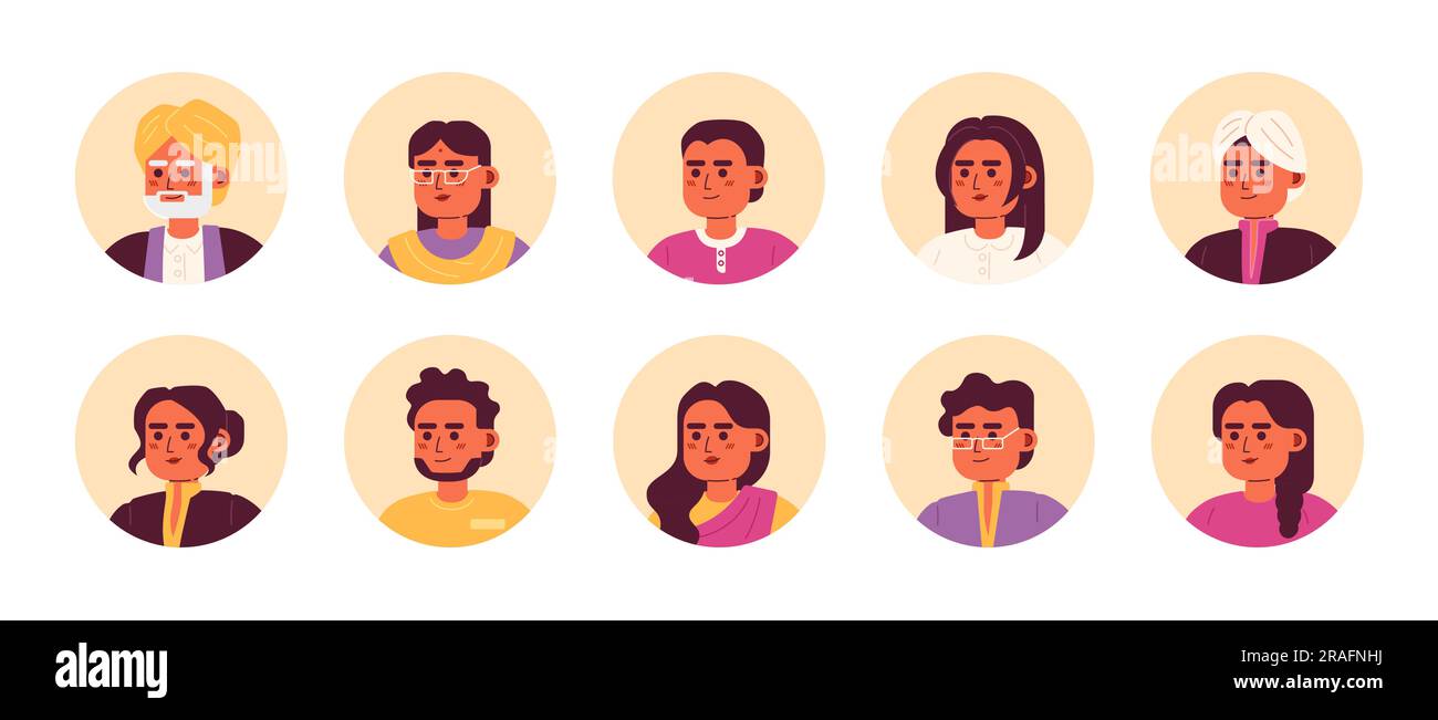 Indian in traditional clothes semi flat colour vector character heads ...