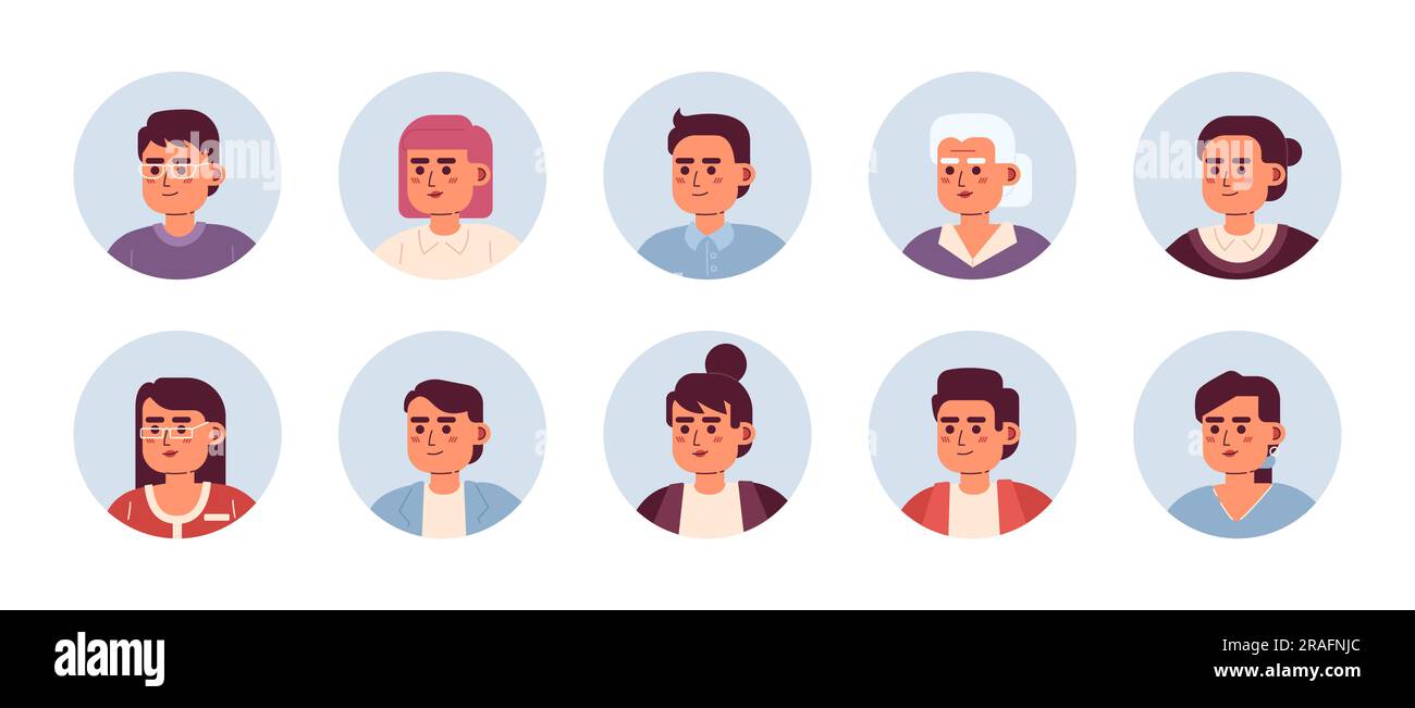 Asian people semi flat colour vector character heads pack Stock Vector ...