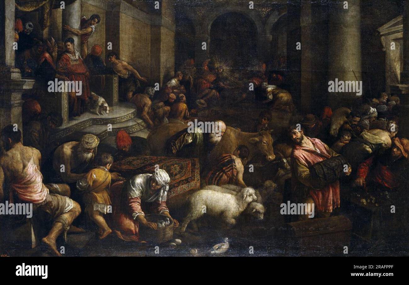 Expulsion of the Merchants from the Temple 1568 by Jacopo Bassano Stock ...