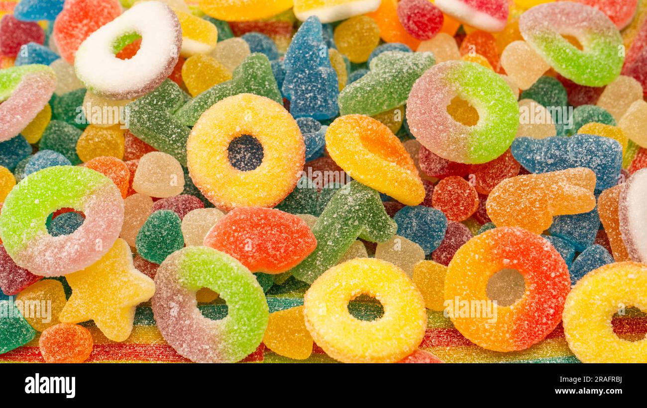 Assorted gummy candies. Top view. Jelly sweets Stock Photo - Alamy