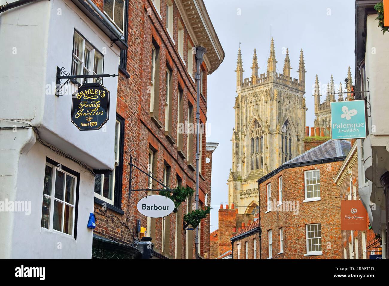 UK, North Yorkshire, York, Low Petergate with West Towers and West Face ...