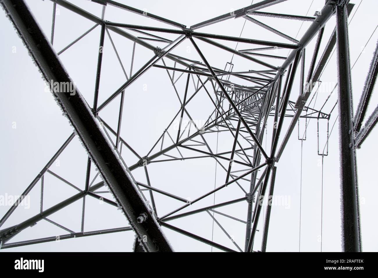 low angle view of steel framework of high voltage tower pole Stock ...