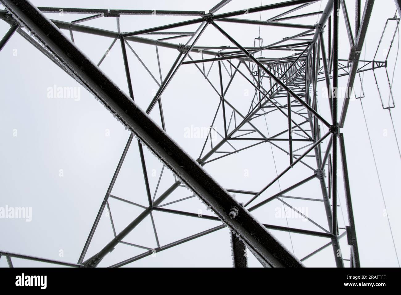 low angle view of steel framework of high voltage tower pole Stock ...