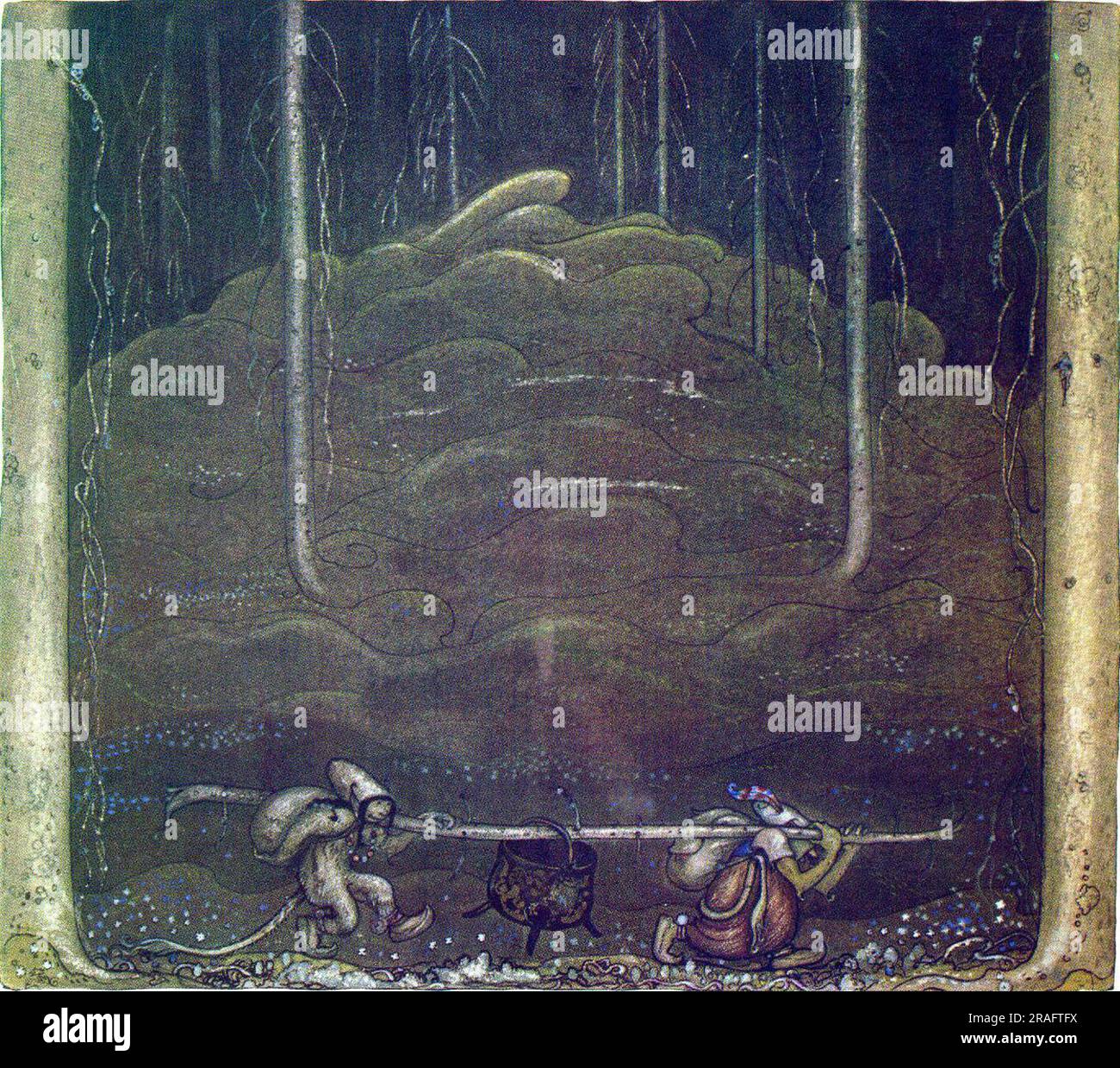 When evening came, troll mother and the boy sneaked out of the mountain ...