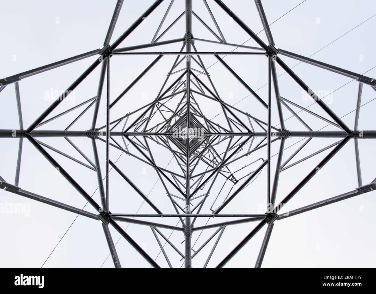 low angle view of steel framework of high voltage tower pole Stock ...