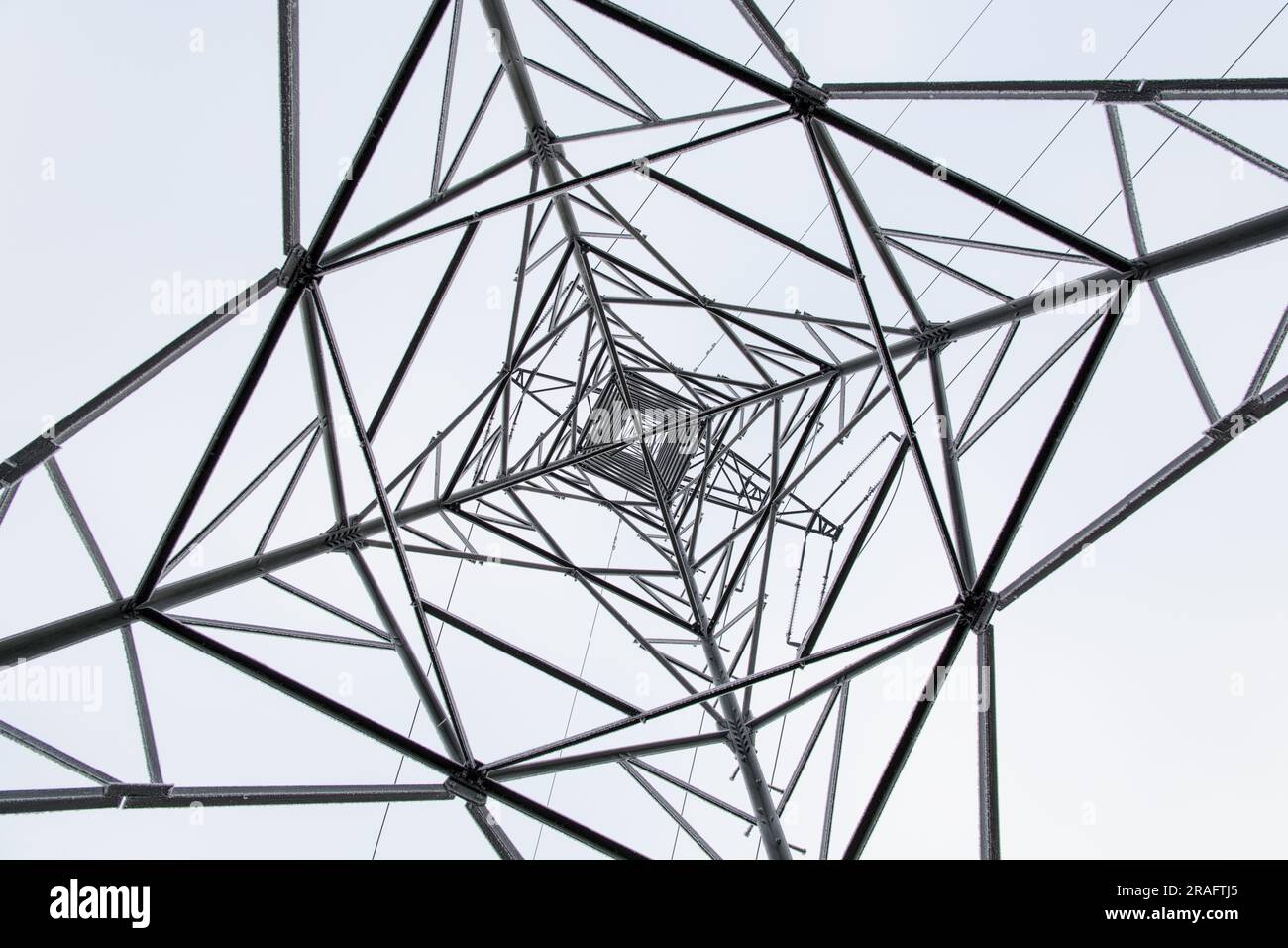 low angle view of steel framework of high voltage tower pole Stock ...