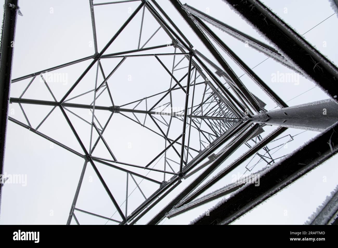 low angle view of steel framework of high voltage tower pole Stock ...