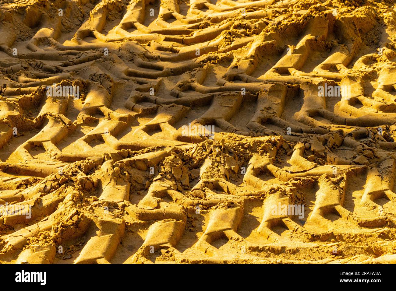 tracks from the wheels of a large transport on the sand. wheel tread ...