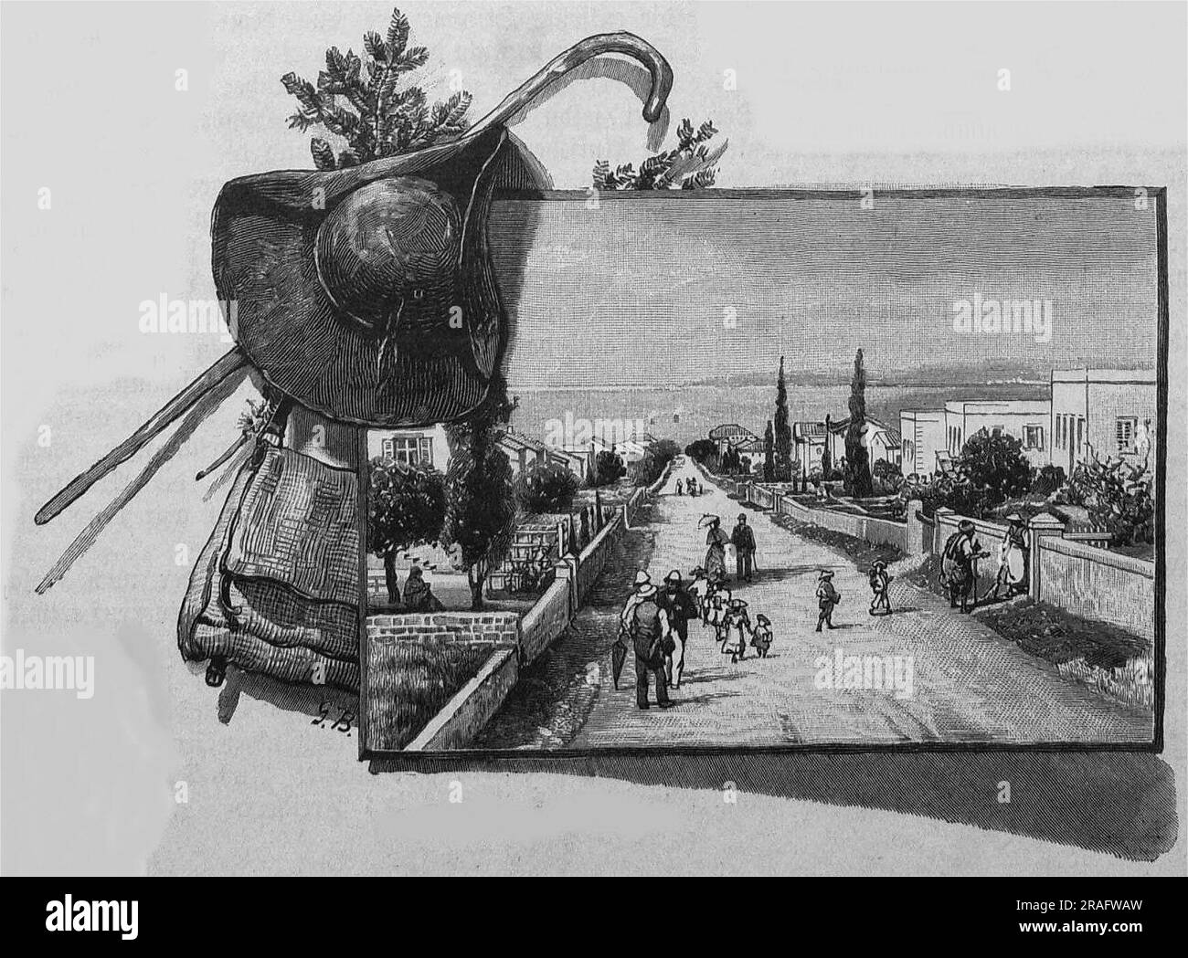Main street in Haifa 1893 by Gustav Bauernfeind Stock Photo - Alamy