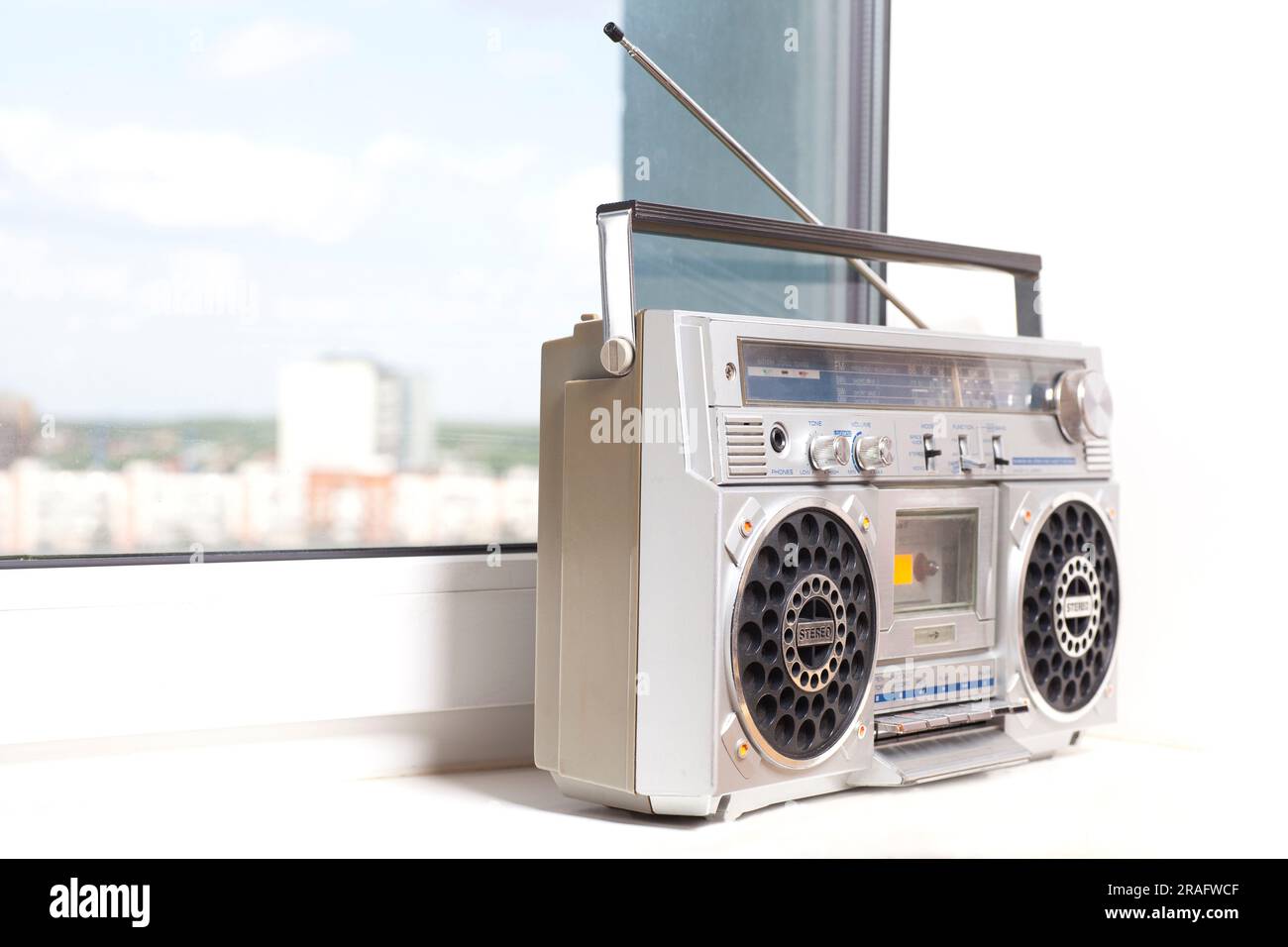 Silver retro ghetto radio boom box cassette recorder from 80s on the on ...