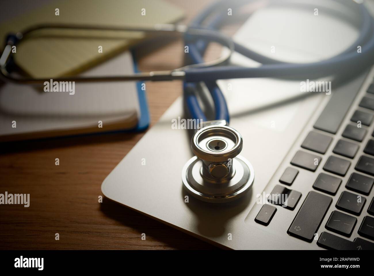 Stethoscope on laptop keyboard, telehealth, telemedicine concept Stock ...