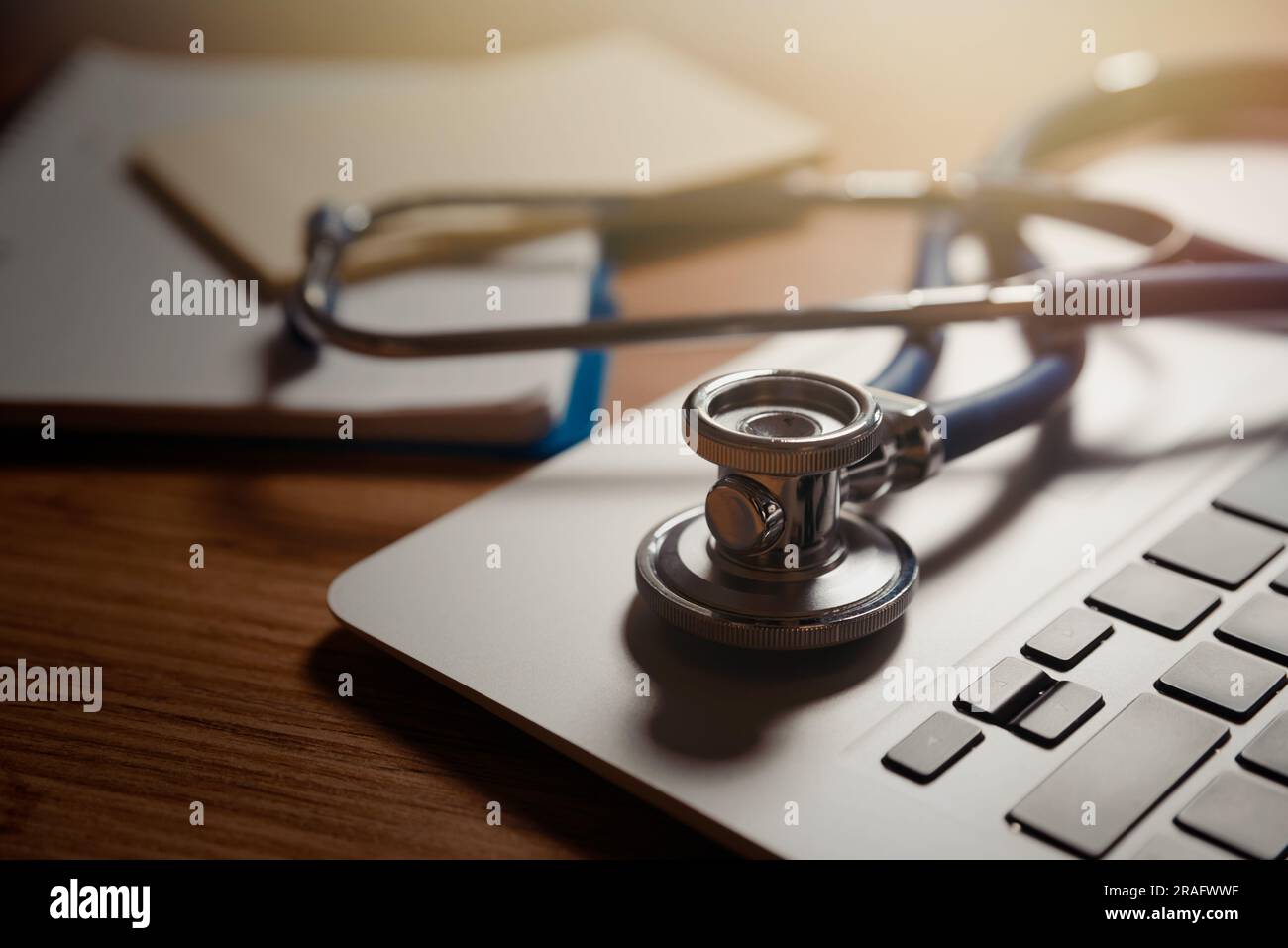 Stethoscope on laptop keyboard, telehealth, telemedicine concept Stock ...