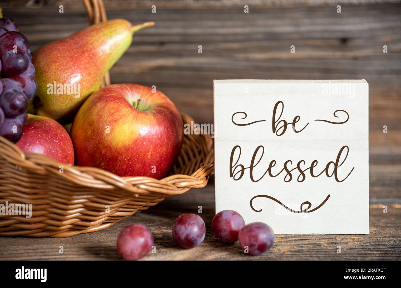 Fall Decoration with Fruits and Text Be Blessed Stock Photo - Alamy