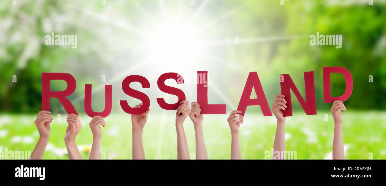 People Hands Building Word Russland Means Russia, Grass Meadow Stock ...