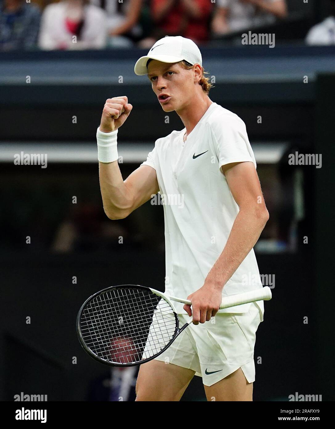 Jannik Sinner reacts during his match against Juan Manuel Cerundolo ...