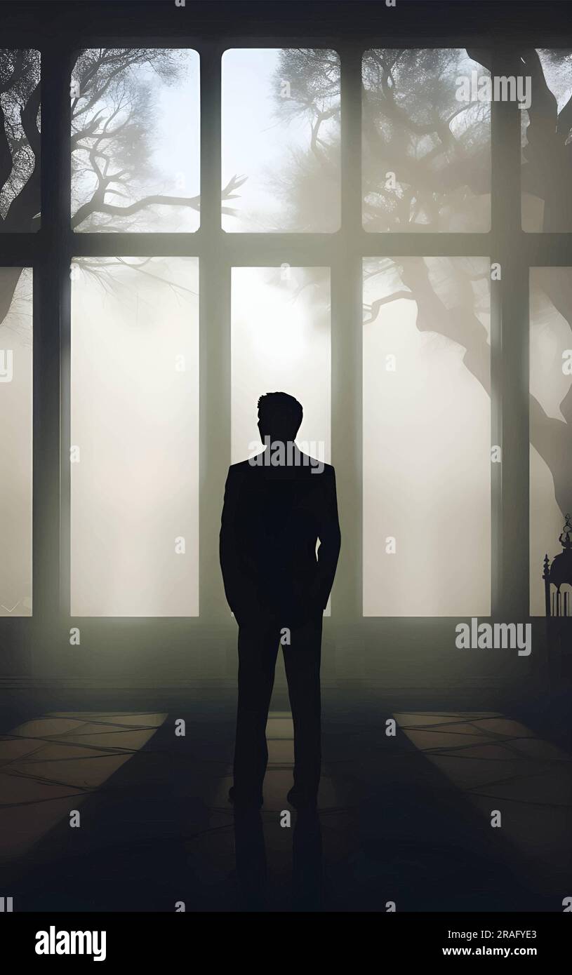 Silhouette man looking through window Stock Vector Images - Alamy