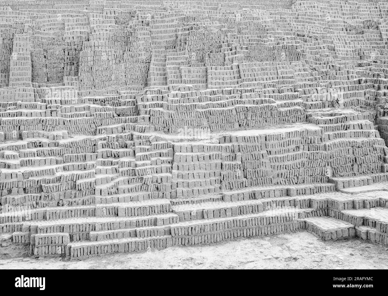 Close up on the adobe mud bricks of Pachacámac, or Pachakamaq, in Peru ...