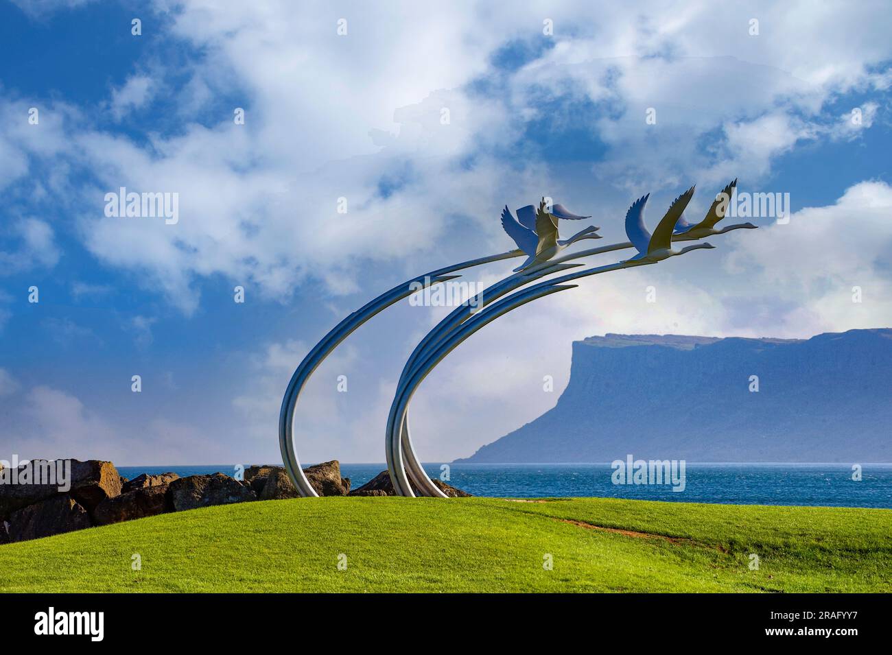 The William Hackett Children of Lir sculpture at Ballycastle, County ...