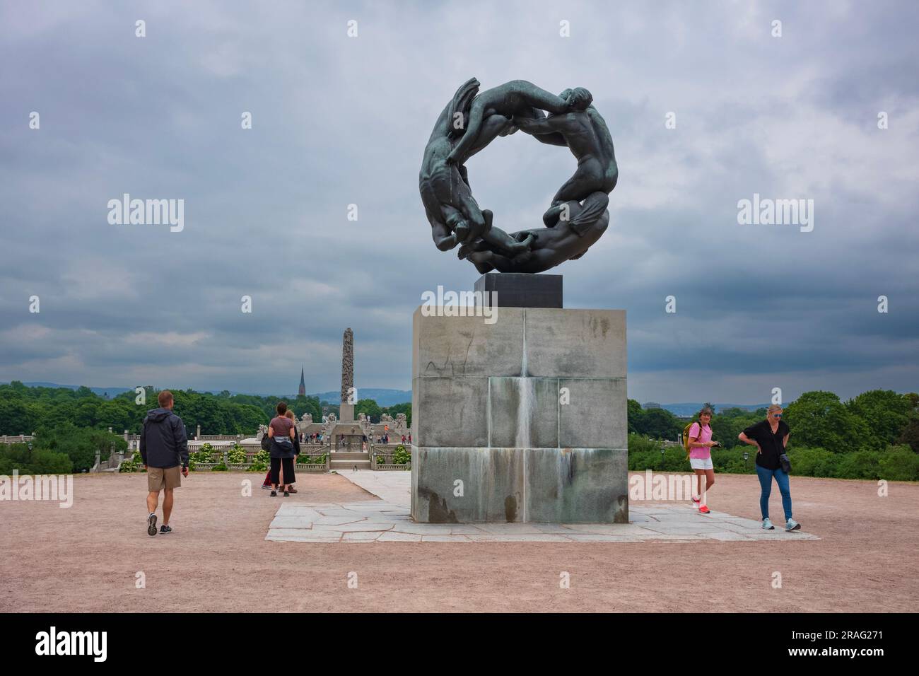 Oslo, Norway, June 20, 2023: Tourists explore Vigeland Sculpture Park ...