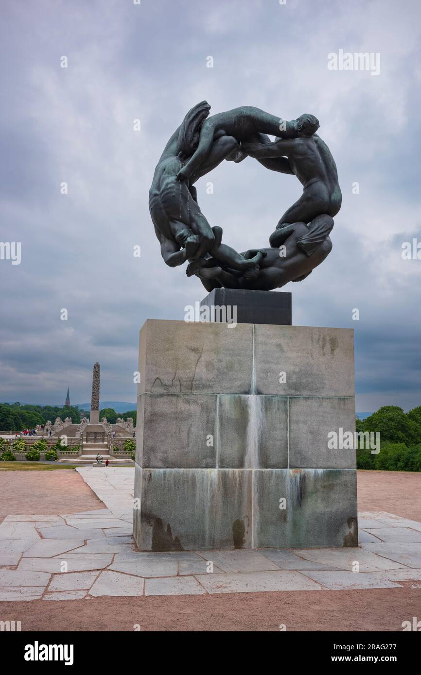Oslo, Norway, June 20, 2023: Tourists explore Vigeland Sculpture Park ...
