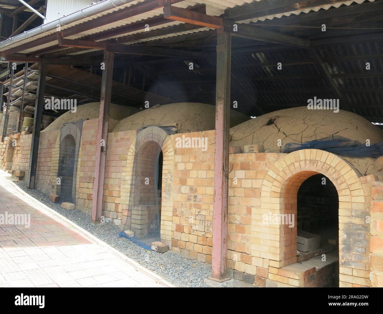 A succession of climbing kilns with their domed roofs for Japanese Hagi ...